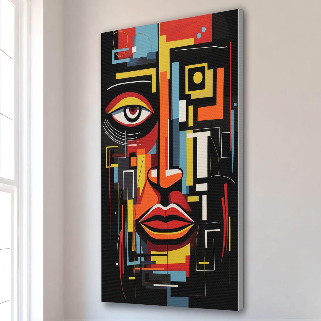 Abstract Face Art Canvas Wall Decor | Geometric Face | Bold Line Painting | Colorful Canvas Wall ...