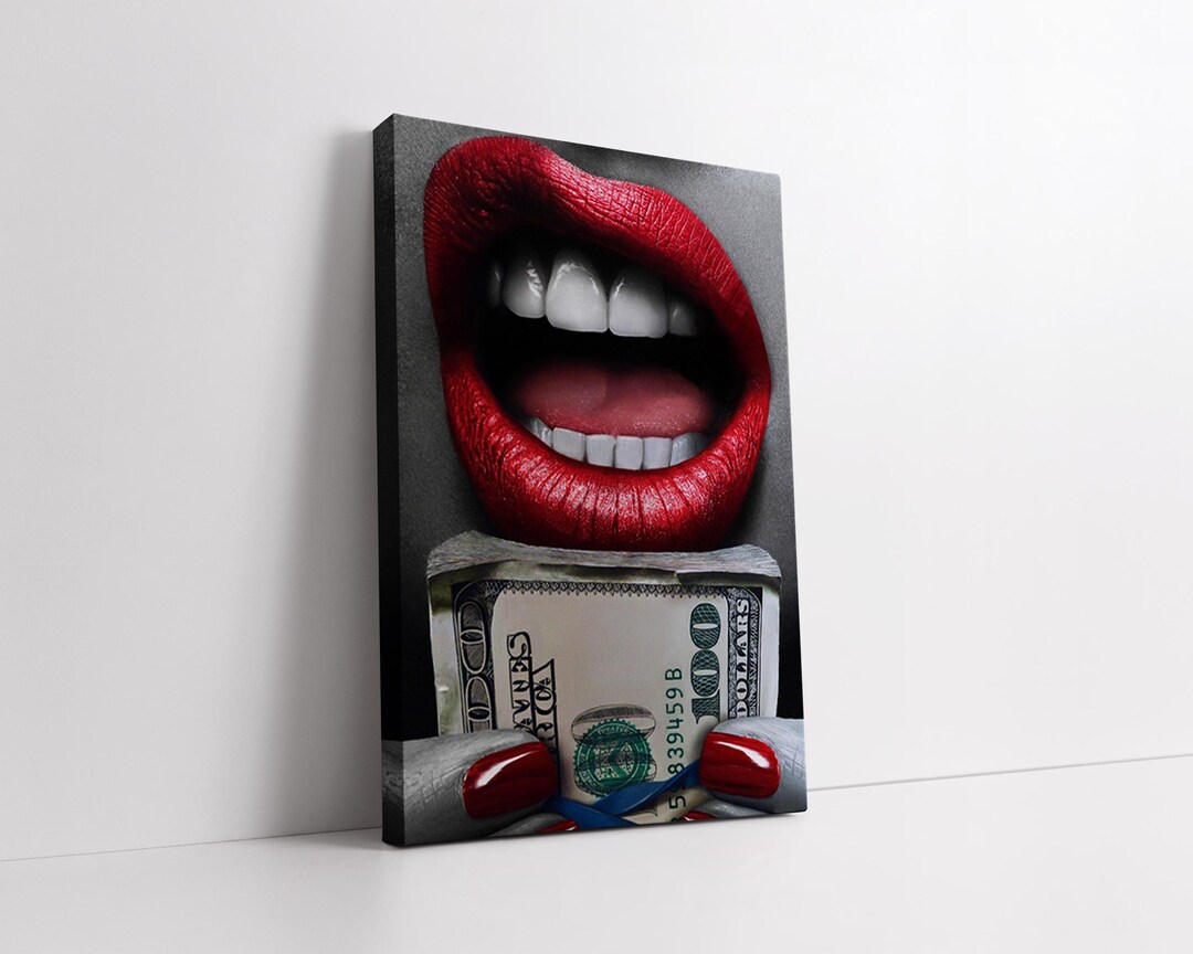 Money Lips Canvas Art | Bold Pop Wall Print | Red Lip Poster | Luxury ...