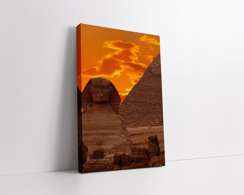 Egyptian Sunset Wall Art | Sphinx & Pyramid Canvas | Ancient History ...