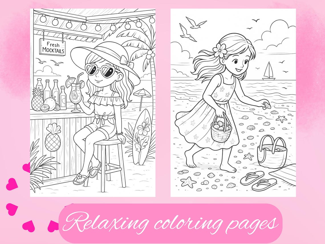 Girls in the Summer - Coloring Pages for Kids, Seaside Fashion Outfits ...