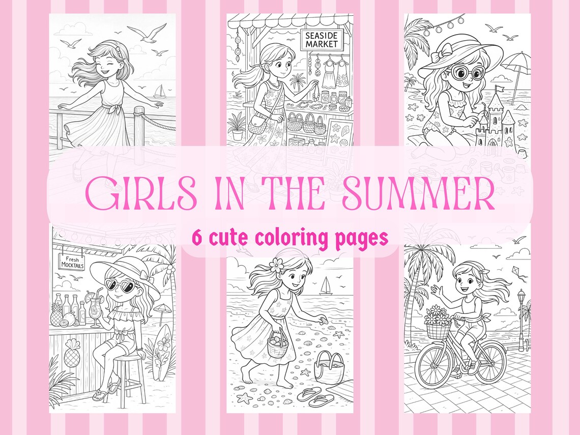 Girls in the Summer - Coloring Pages for Kids, Seaside Fashion Outfits ...