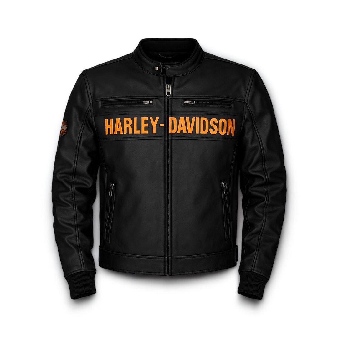 Handmade Harley Davidson Racing Jacket – Black Leather Motorcycle Gear ...
