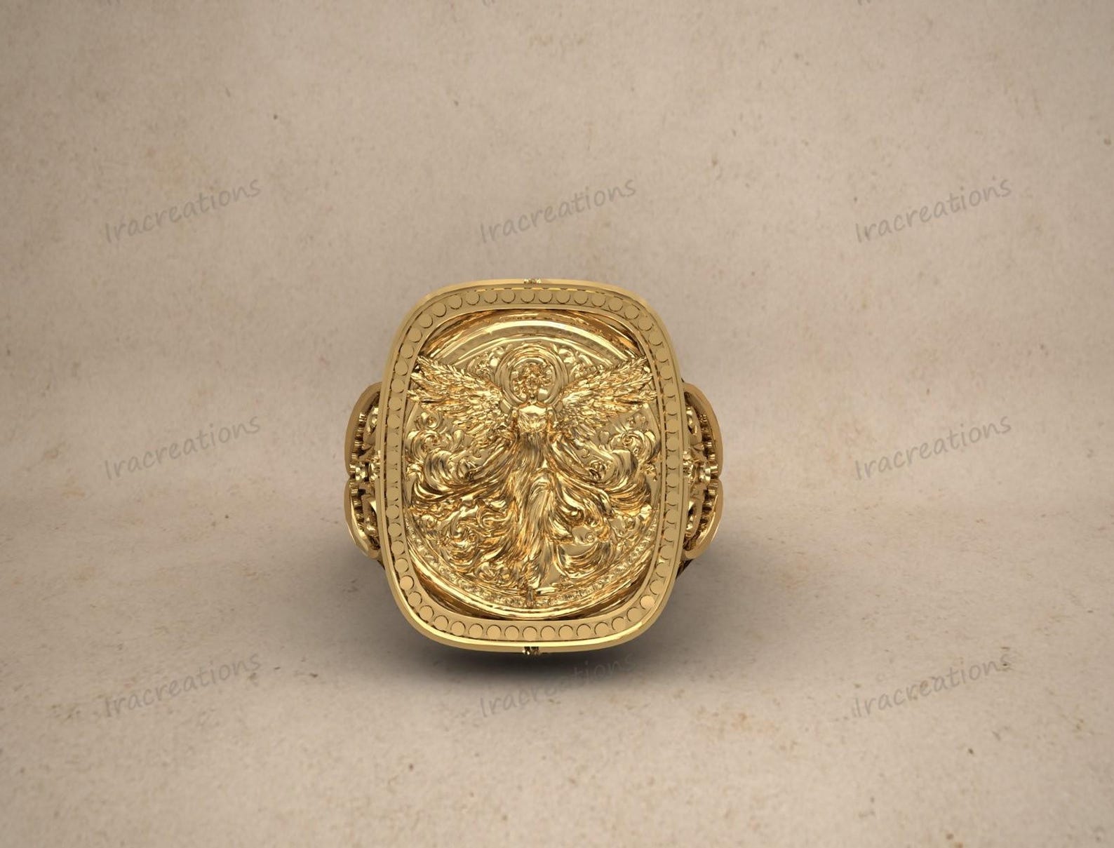 925 Sterling Silver Angel Signet Ring, Archangel Relief Jewelry ...