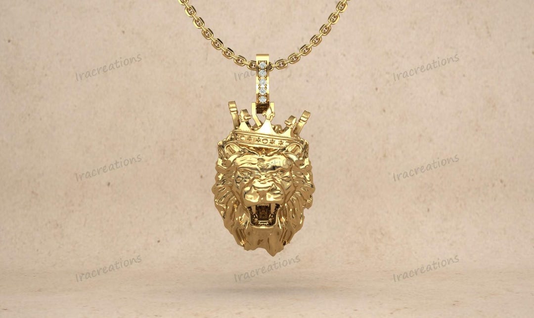 Iced Out Lion Head Pendant Necklace: 14k Gold Plated Hip Hop Jewelry - Etsy