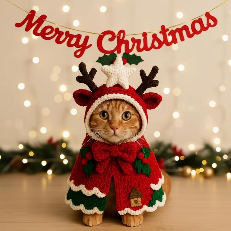 Crochet Cat Costume Pattern: Holiday Antlers Disguise (digital Download ...