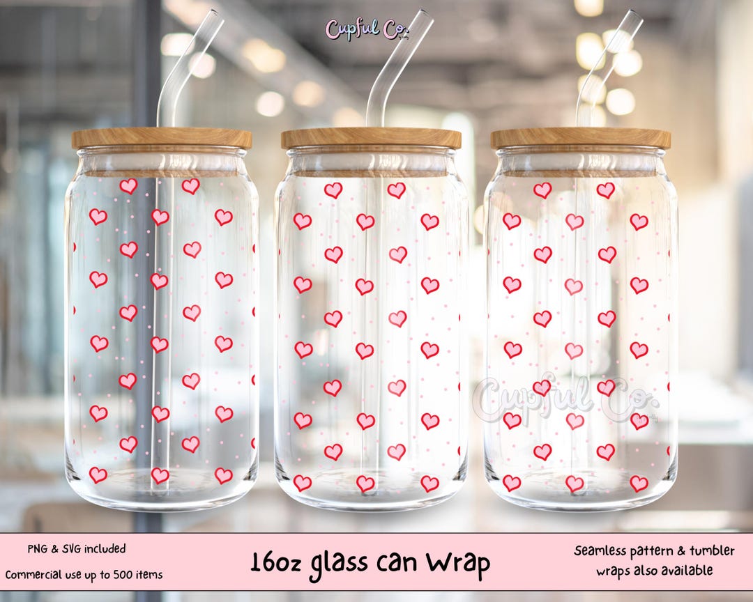 Pink Hearts UVDTF Cup Wrap, Valentine's Day Cup Wrap UVDTF Transfer ...