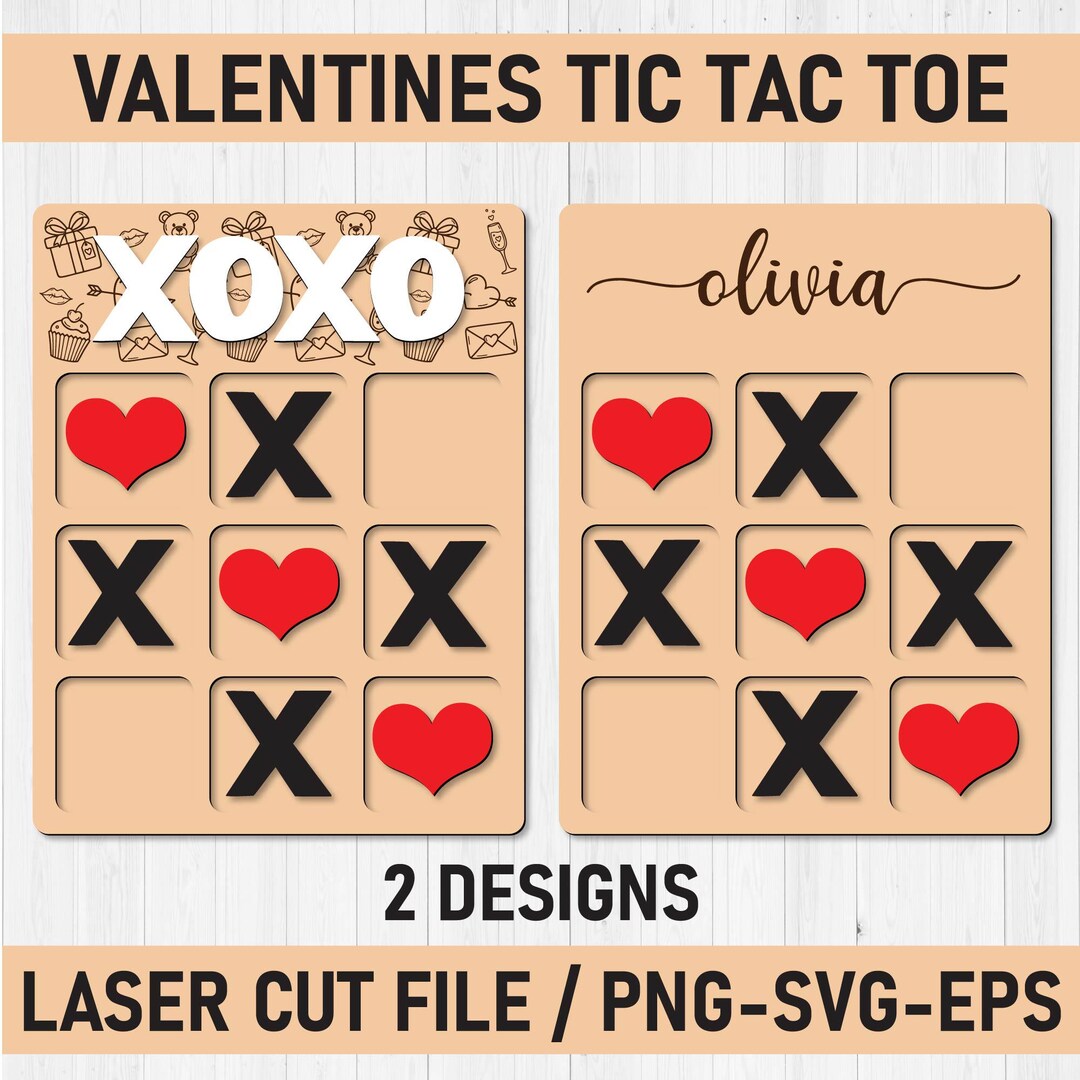 Heart Tic Tac Toe SVG | Valentine's Day Game, Laser Cut File - Etsy