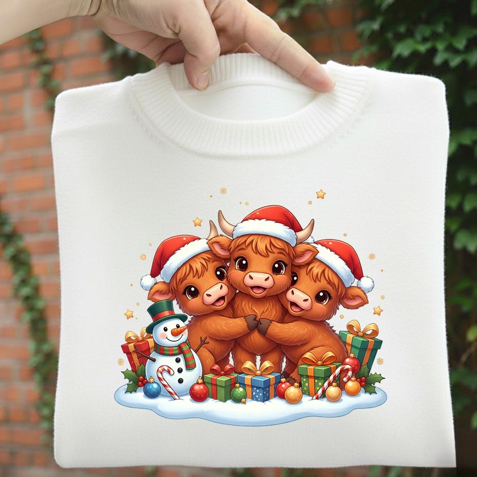 Christmas Highland Cow PNG, Adorable Shaggy Cow Clipart for Holiday ...