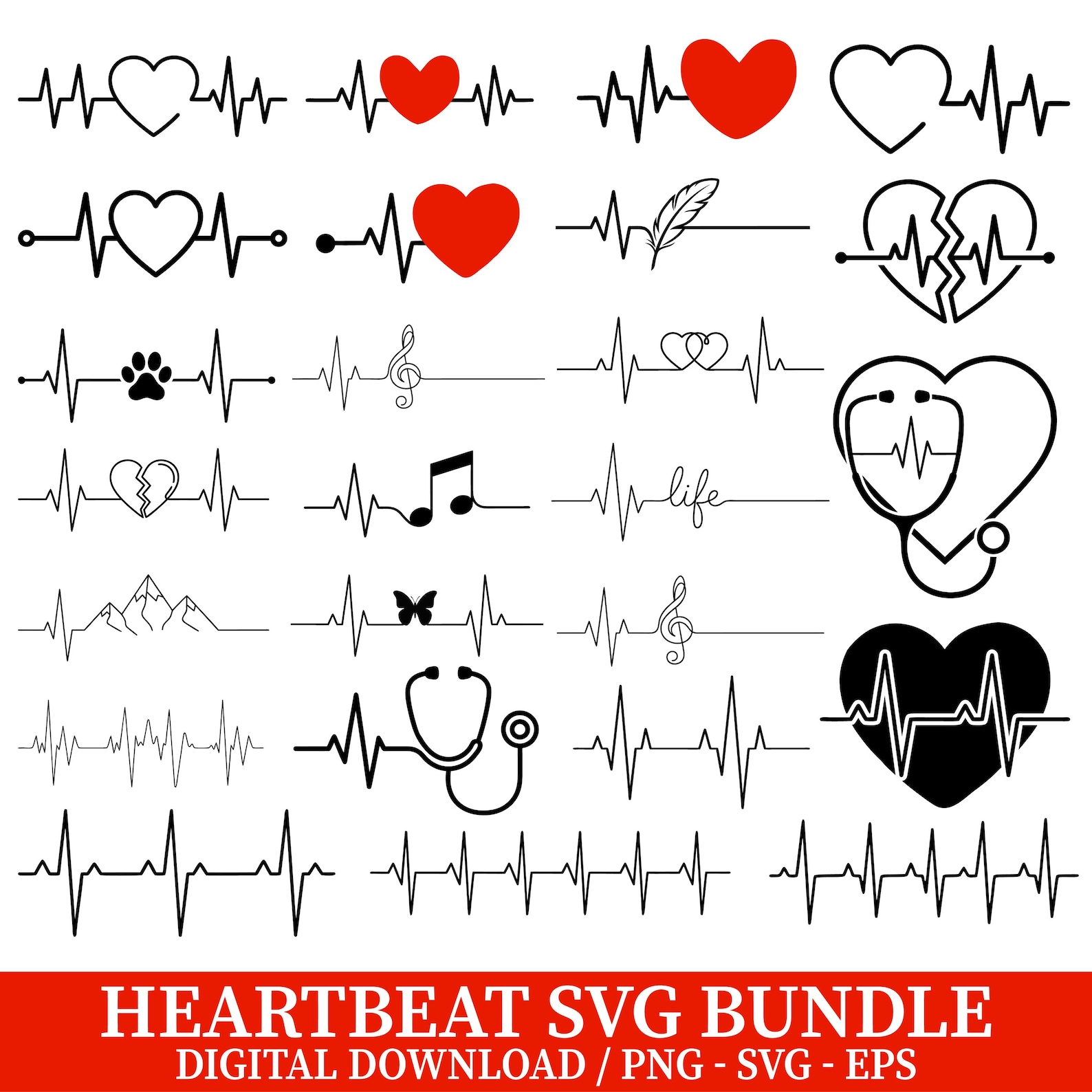 Heartbeat Bundle SVG | Heartbeat Line Designs | Medical & Pet Heartbeat ...