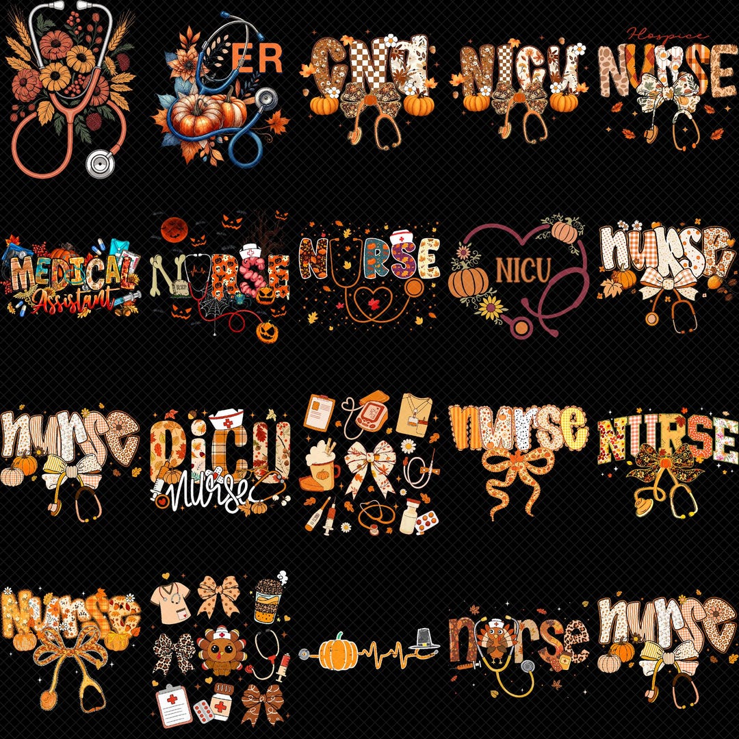 Fall Nurse Stethoscope PNG Bundle, Autumn Medical Assistant Clipart ...