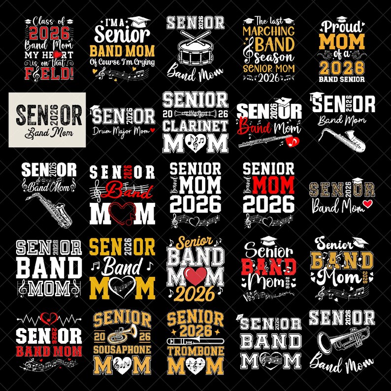 Senior Band Mom 2026 PNG Bundle, Class of 2026 Marching Band Mom ...