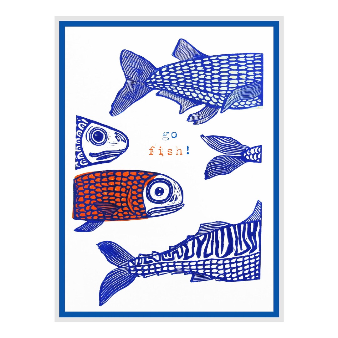 GO FISH, Retro Fish Wall Art, Blue Fish Print, Fish Print, Retro ...