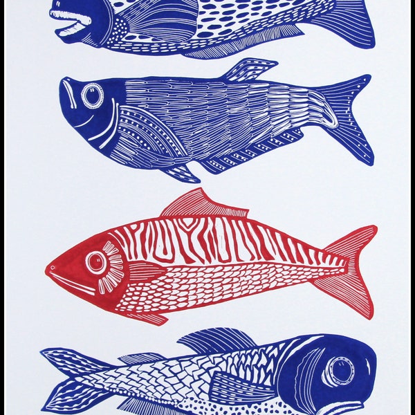 Fish Linocut - Etsy