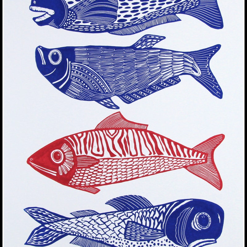 Fish Linocut - Etsy