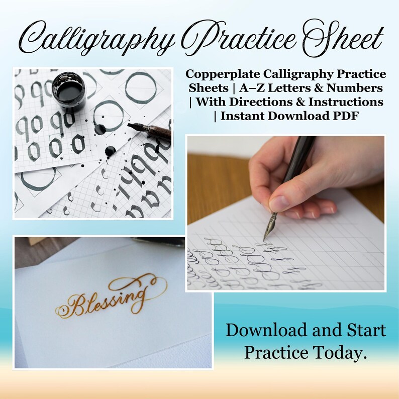 Copperplate Calligraphy Practice Sheets | A-Z Letters & Numbers | With ...