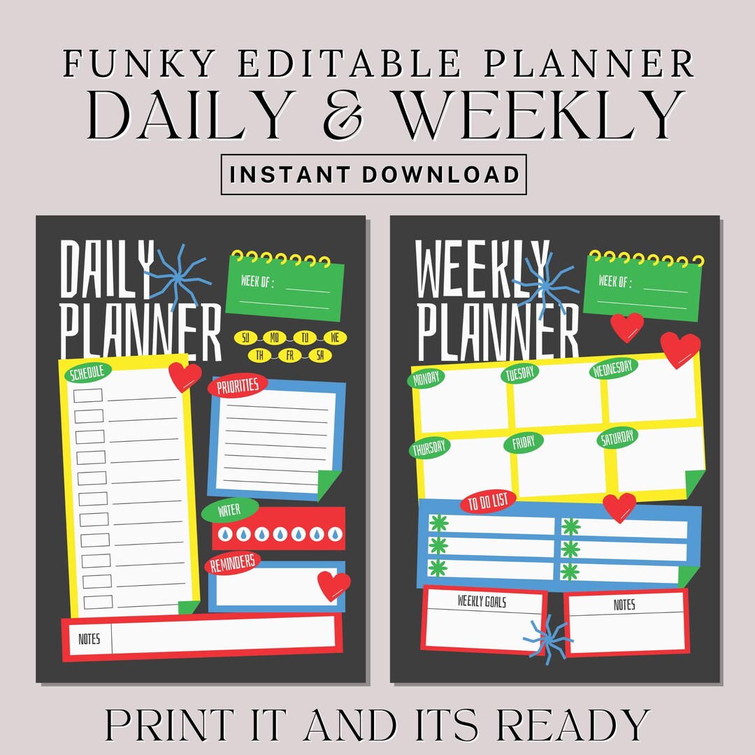 Daily Weekly Planner Funky Template Printable PDF for Creative Planning ...