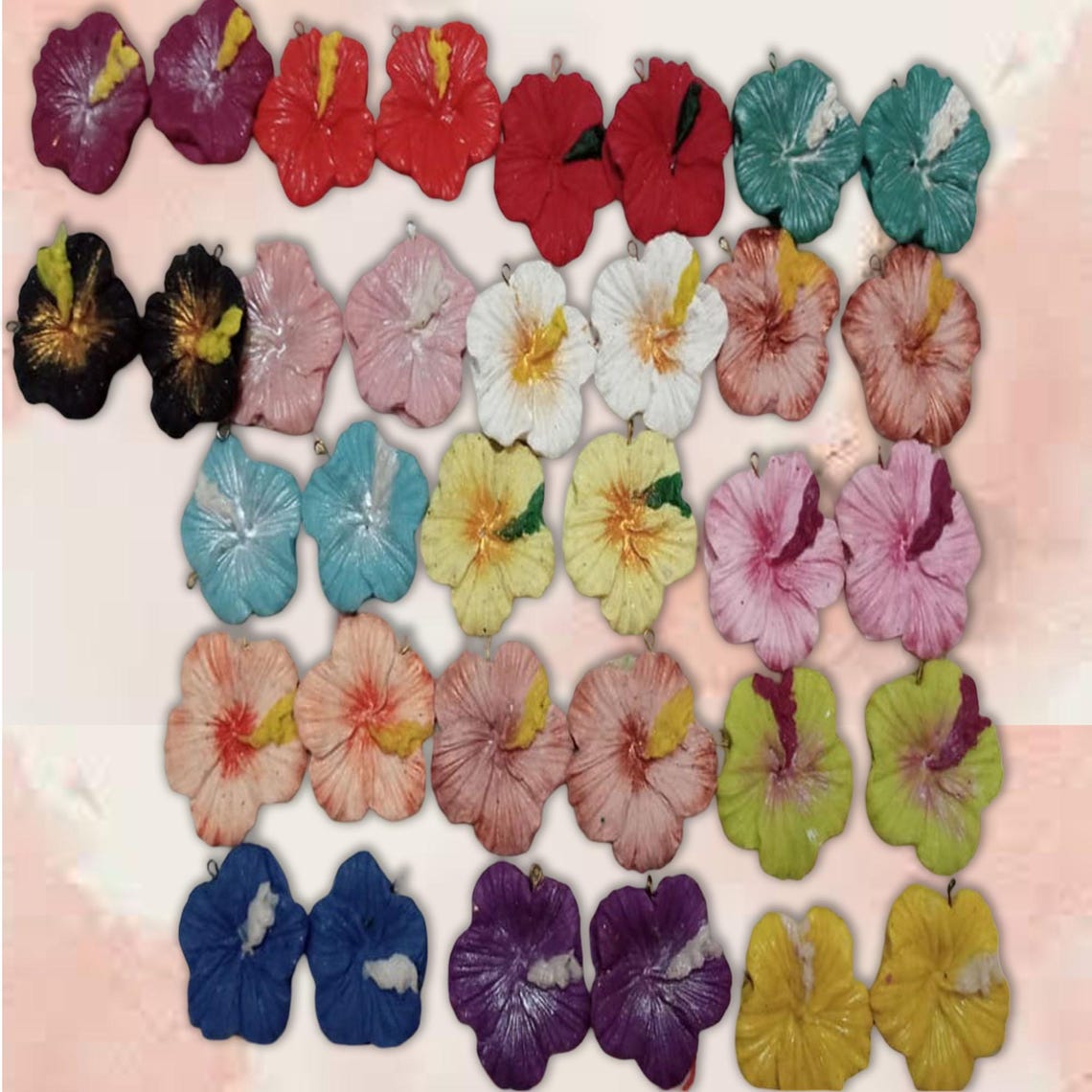 Handmade Polymer Clay Hibiscus Flower Charms –one Piece (light & Dark ...