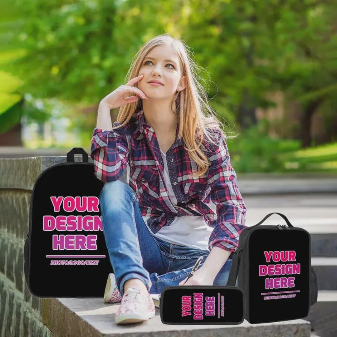 Custom Backpack 3pcs Shopping Personalized Travel Knapsack Computer ...