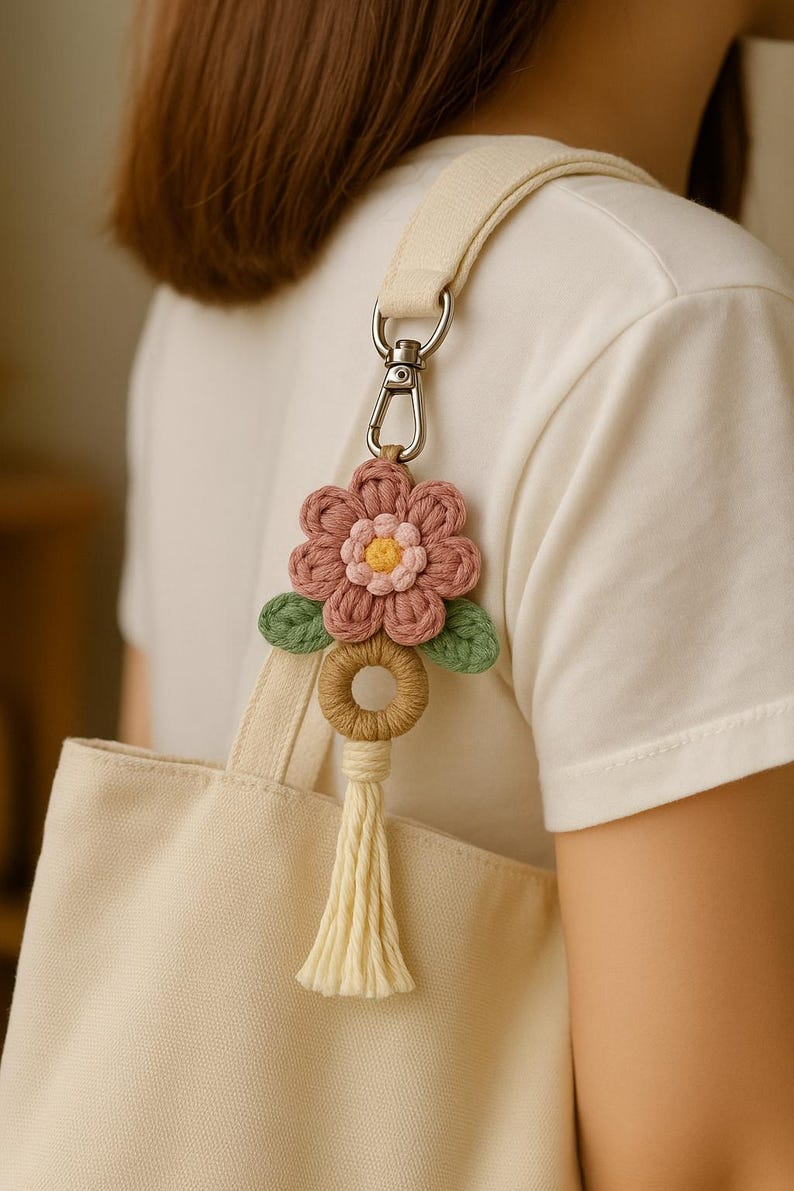 Boho Crochet Flower Keyring – Handmade Bag Charm / Keychain by Anri ...