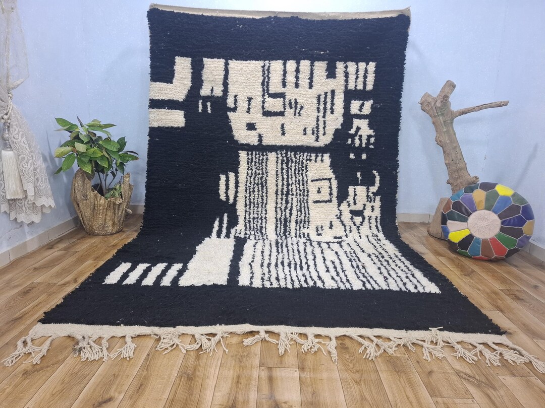 Luxurious Black Wool Rug, Hand Tufted Carpet, Authentic Custom Size ...