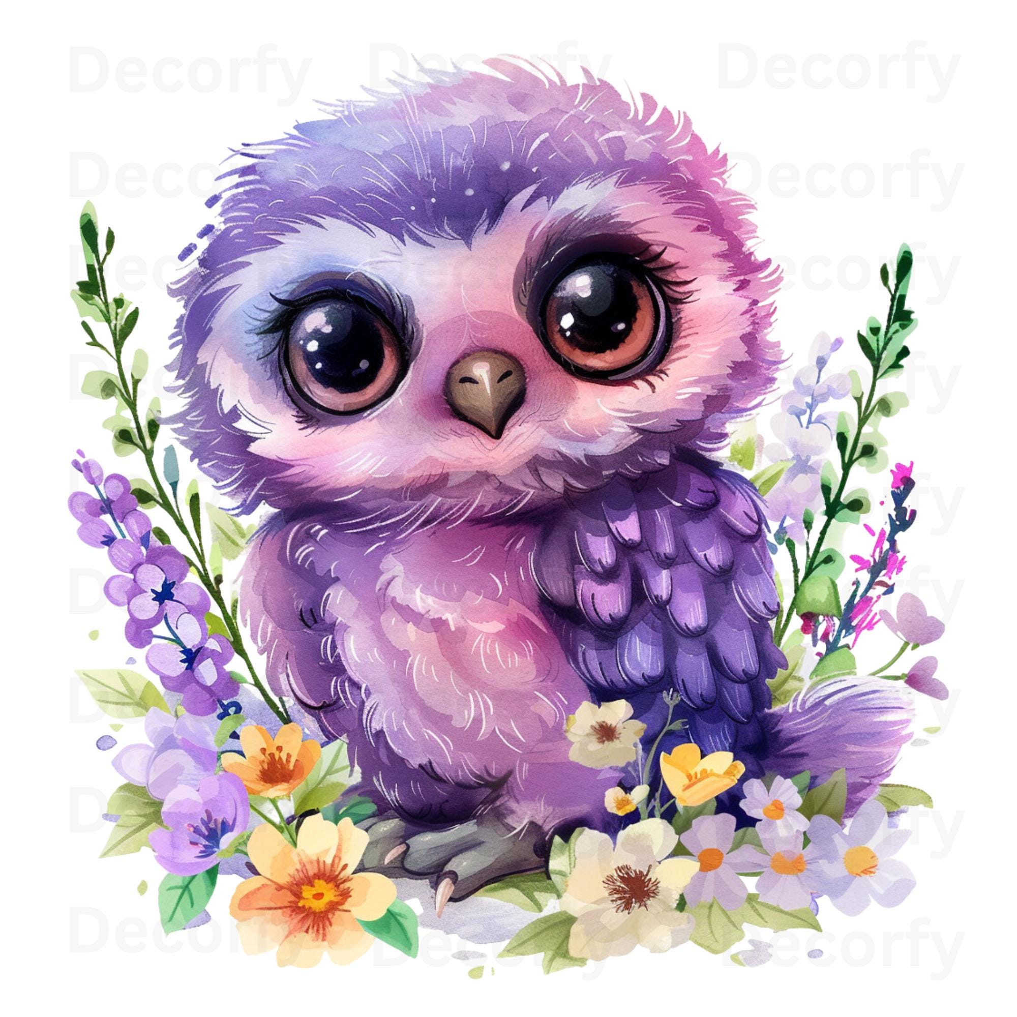 Purple Floral Owl Clipart | Cute Owl SVG PNG | Kawaii Owl With Flowers ...