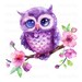 Purple Floral Owl Clipart | Cute Owl SVG PNG | Kawaii Owl With Flowers ...