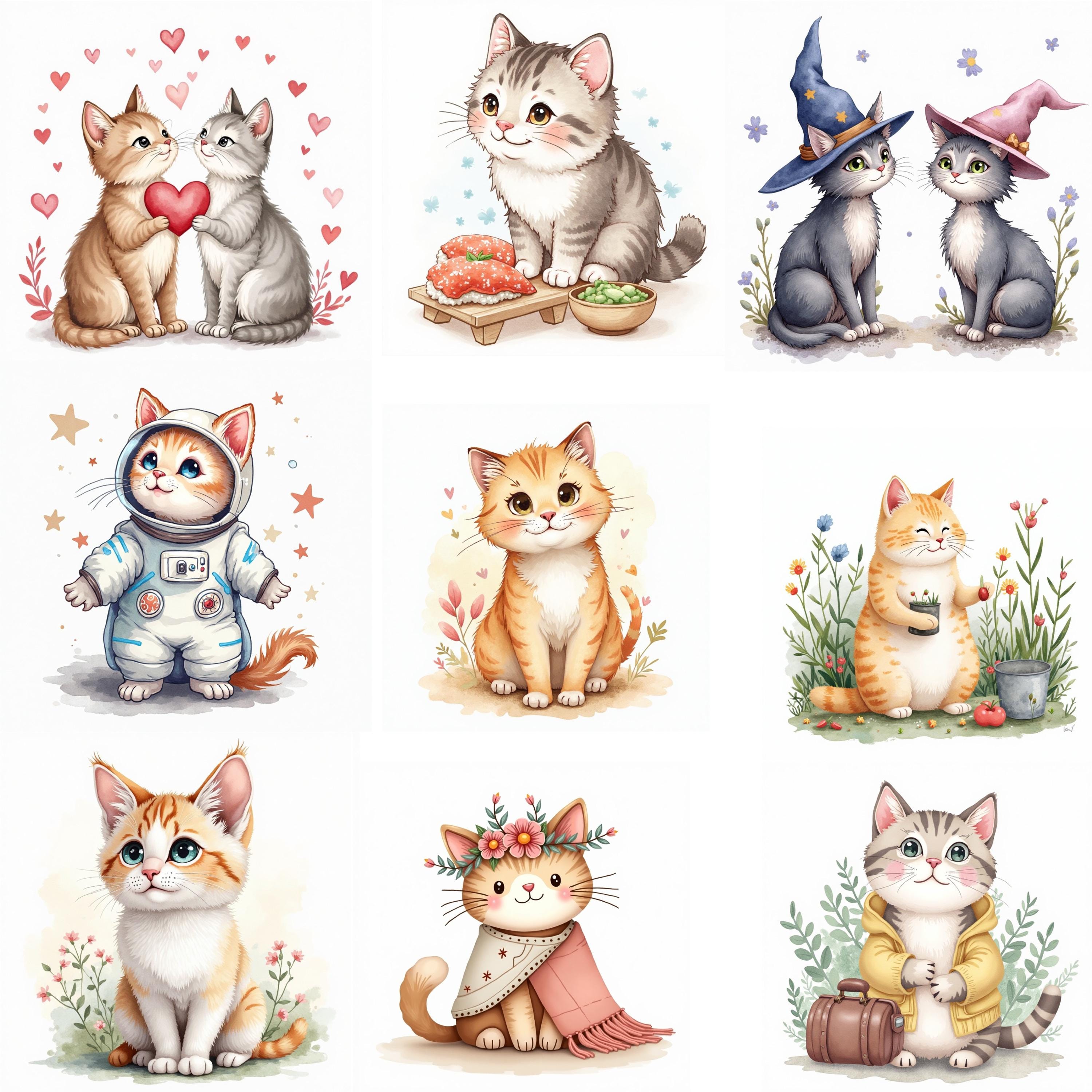50+ Cute Cat & Kitten Clipart Bundle, Digital Download PNG, Cartoon ...