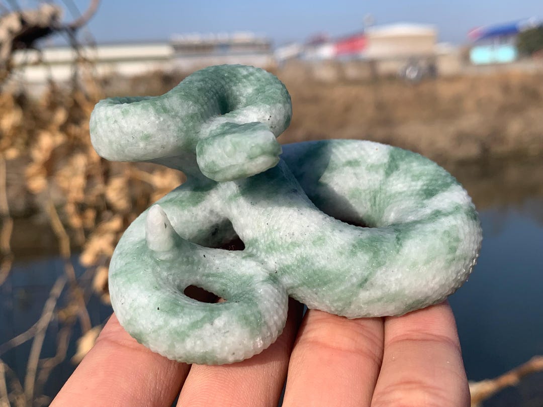 2.9“ Green Jade Stone,quartz Snake,hand Carved,home Decoration ...