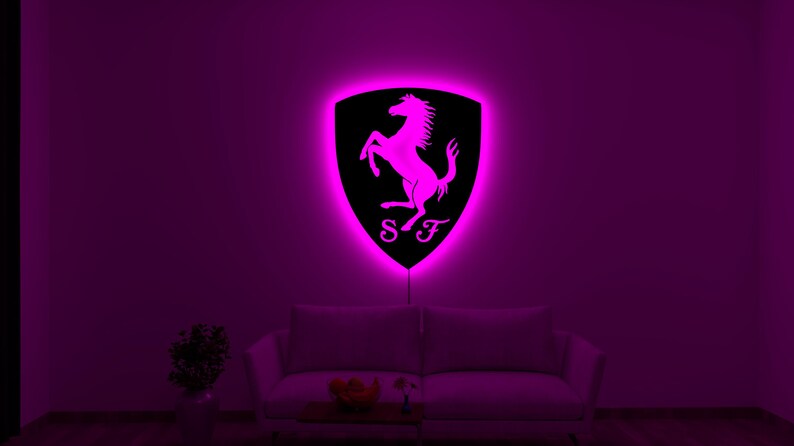 Ferrari Logo LED Wall Art – Luxury Car Brand Lighted Sign for Garage ...