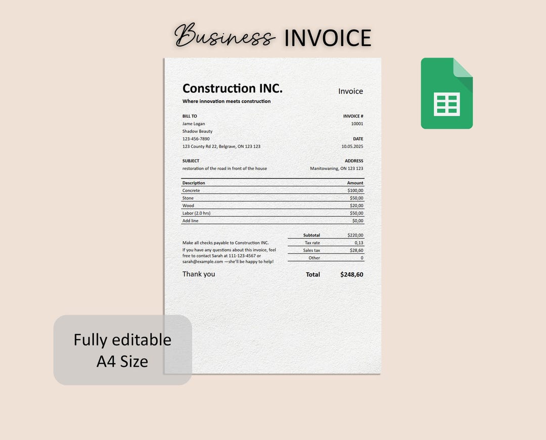 Invoice Template Google Sheets - Automatic Spreadsheet Invoice ...