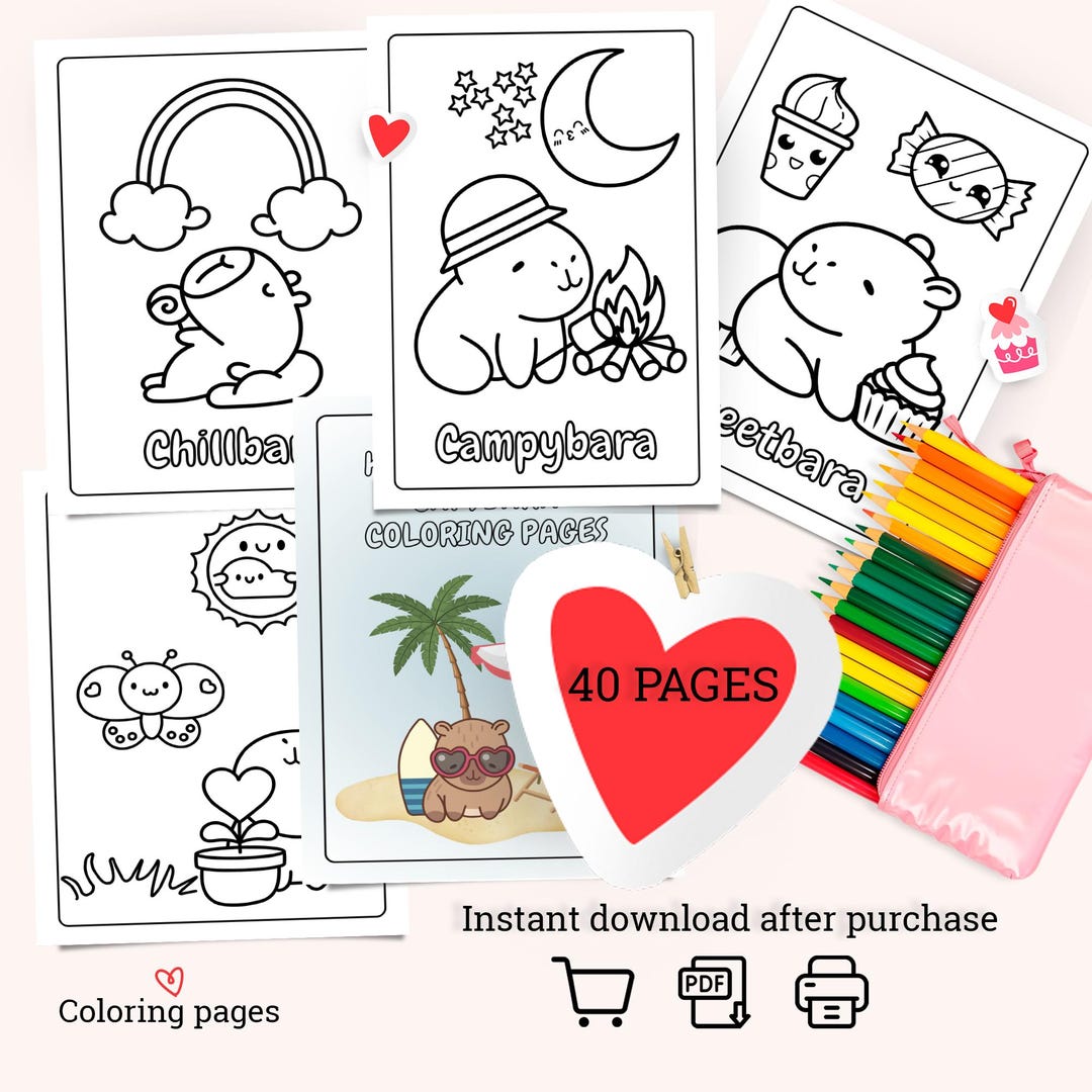 Summer Capybara Coloring Pages for Kids – Cute Kawaii Animal Printable ...