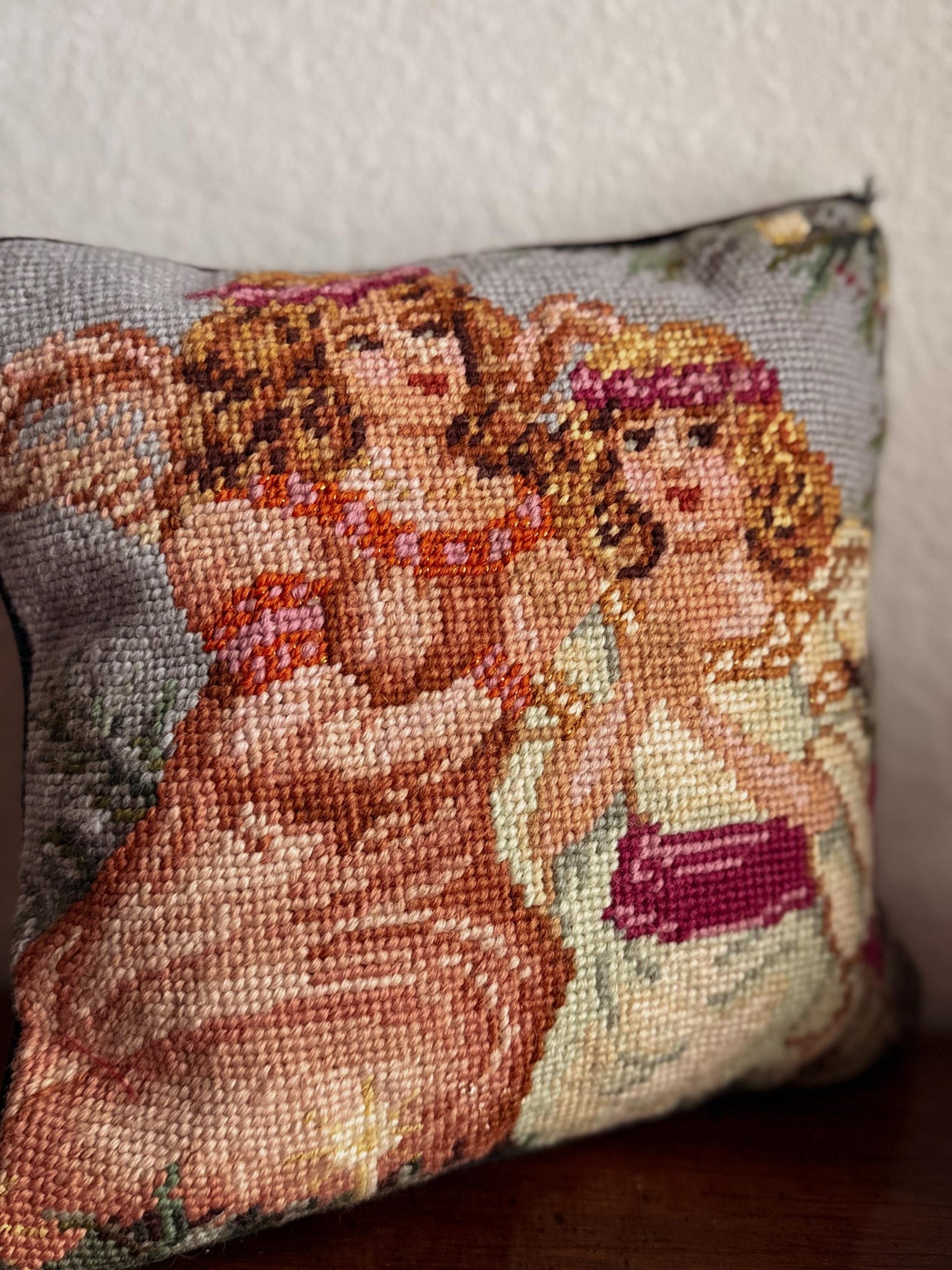 Vintage Needlepoint Angel Pillow With Velvet Back Small Tapestry ...