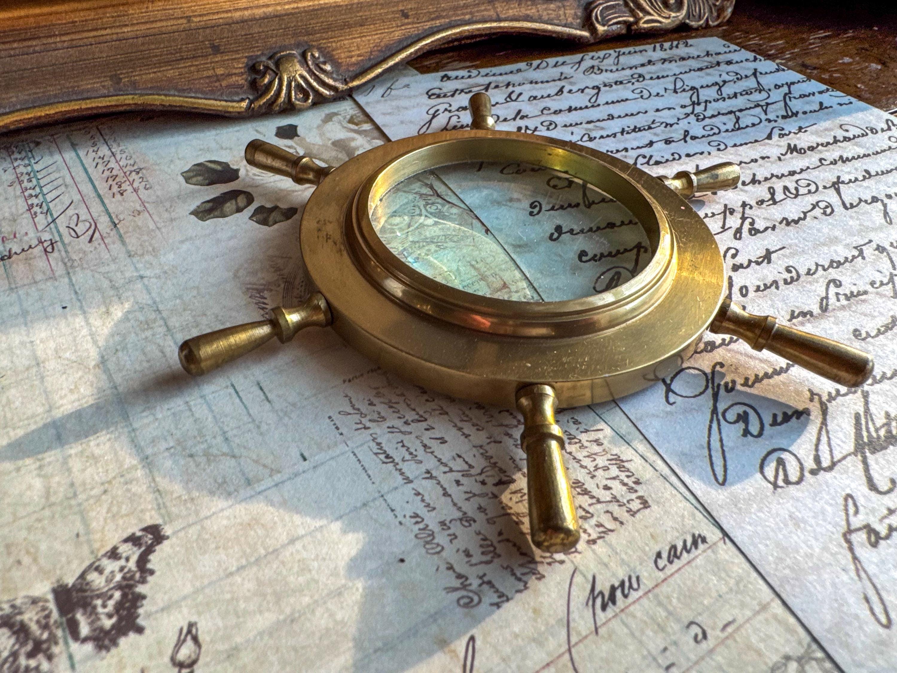 Vintage Brass Magnifying Glass: Nautical, Feather, Floral Decor - Sold ...