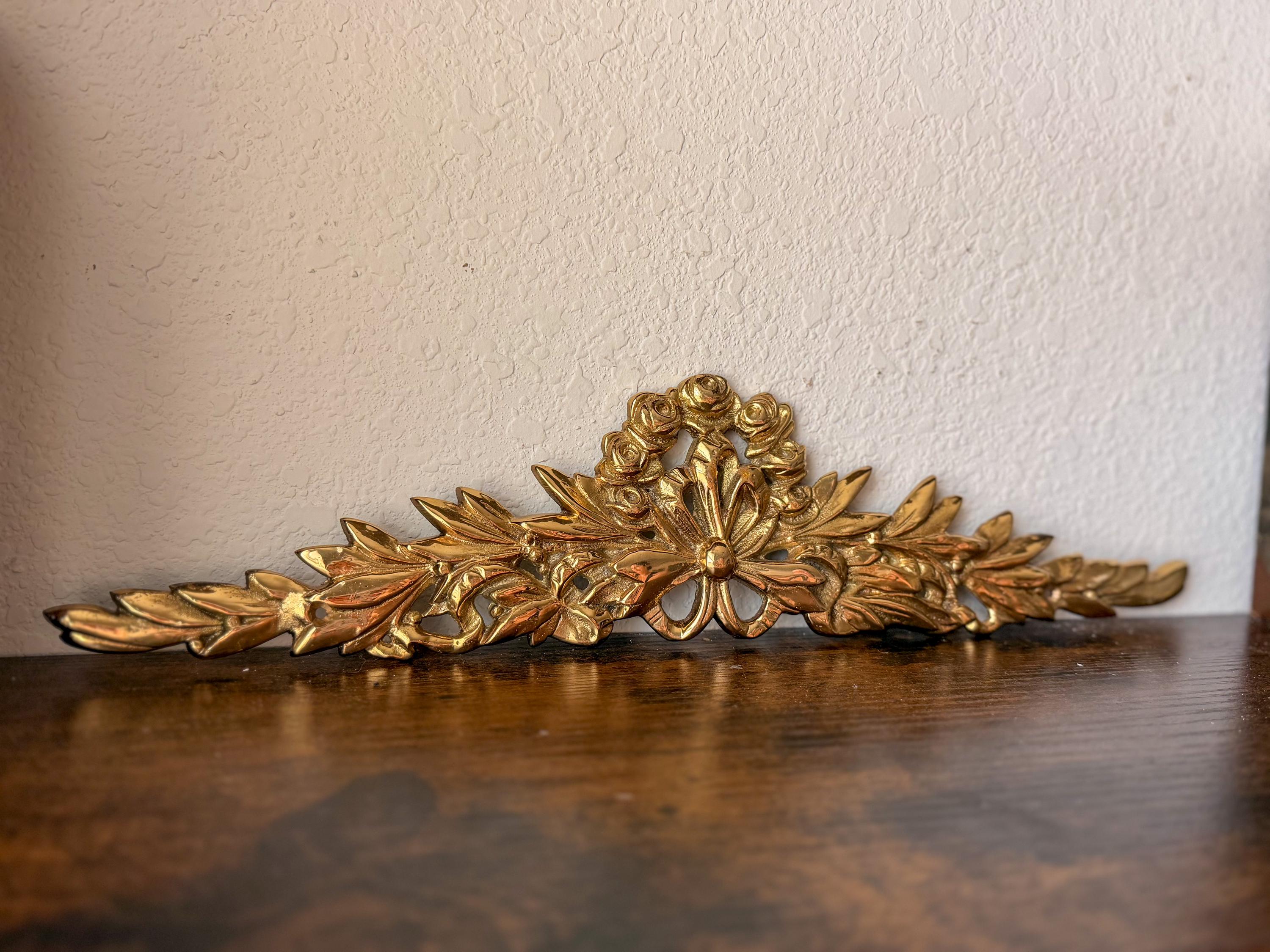 Vintage Solid Brass French Style Bow Pediment | Ornate Ribbon and ...