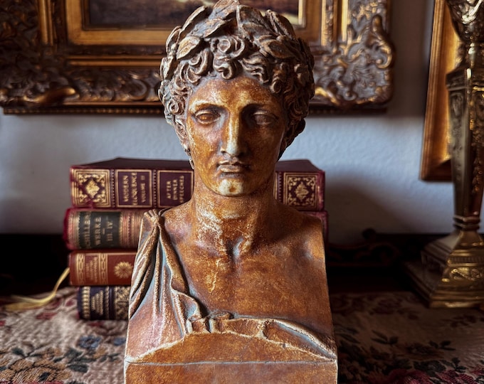 Vintage Classical Male Bust Sculpture – Cast Plaster Bookend With Aged ...