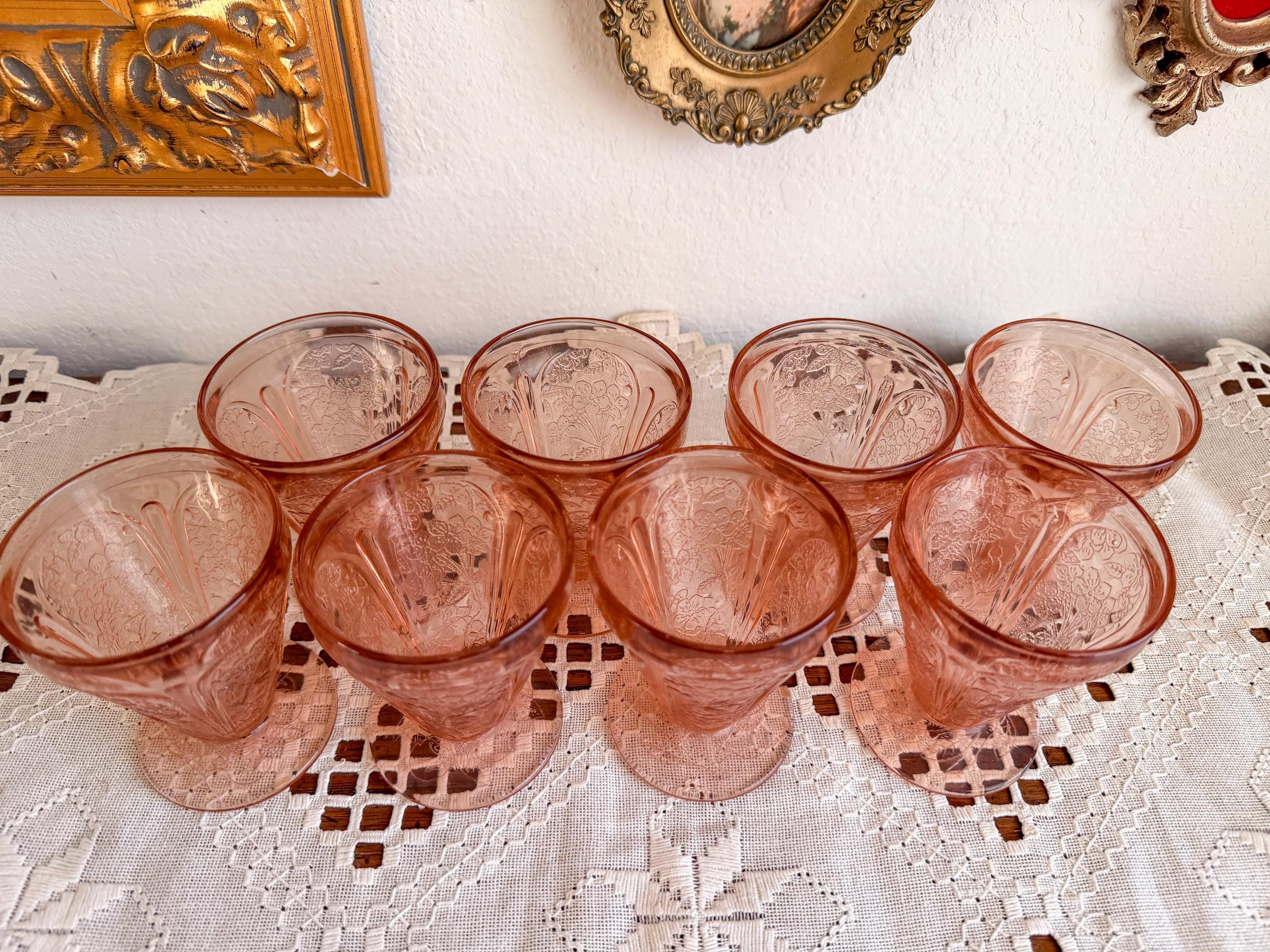 Pink Depression Glass Collection – Cups, Pitcher, Champagne Glasses ...