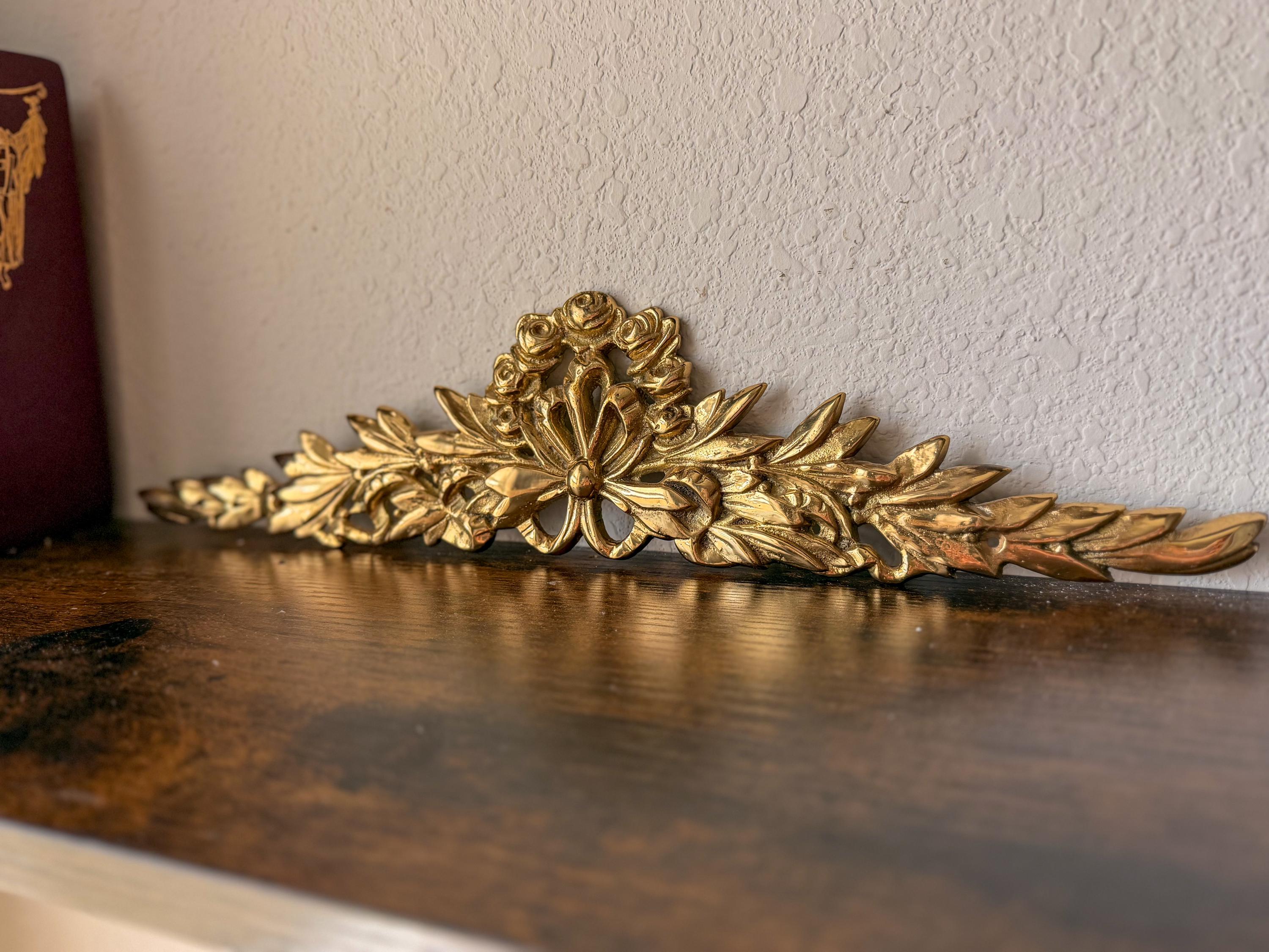 Vintage Solid Brass French Style Bow Pediment | Ornate Ribbon and ...