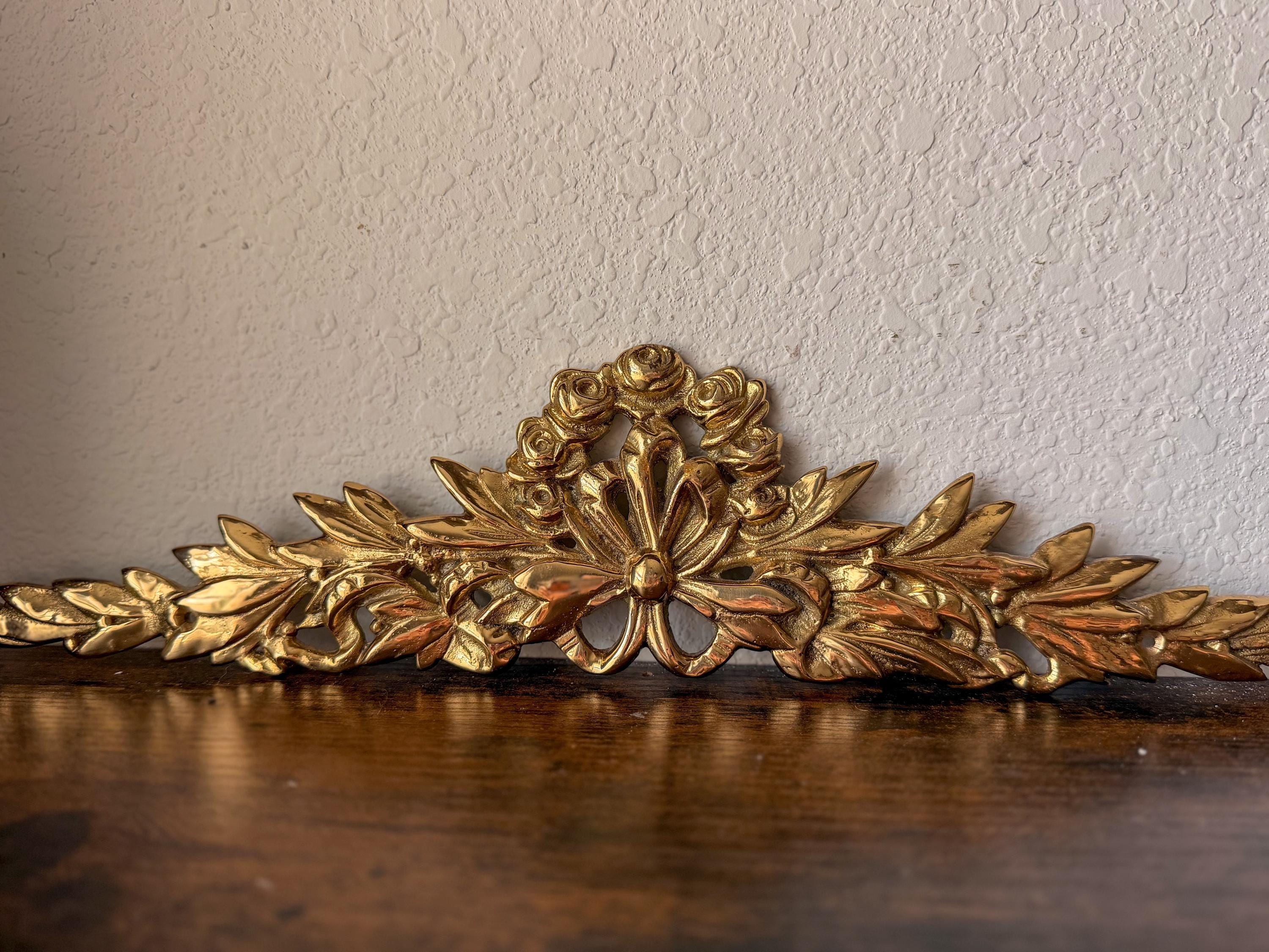 Vintage Solid Brass French Style Bow Pediment | Ornate Ribbon and ...