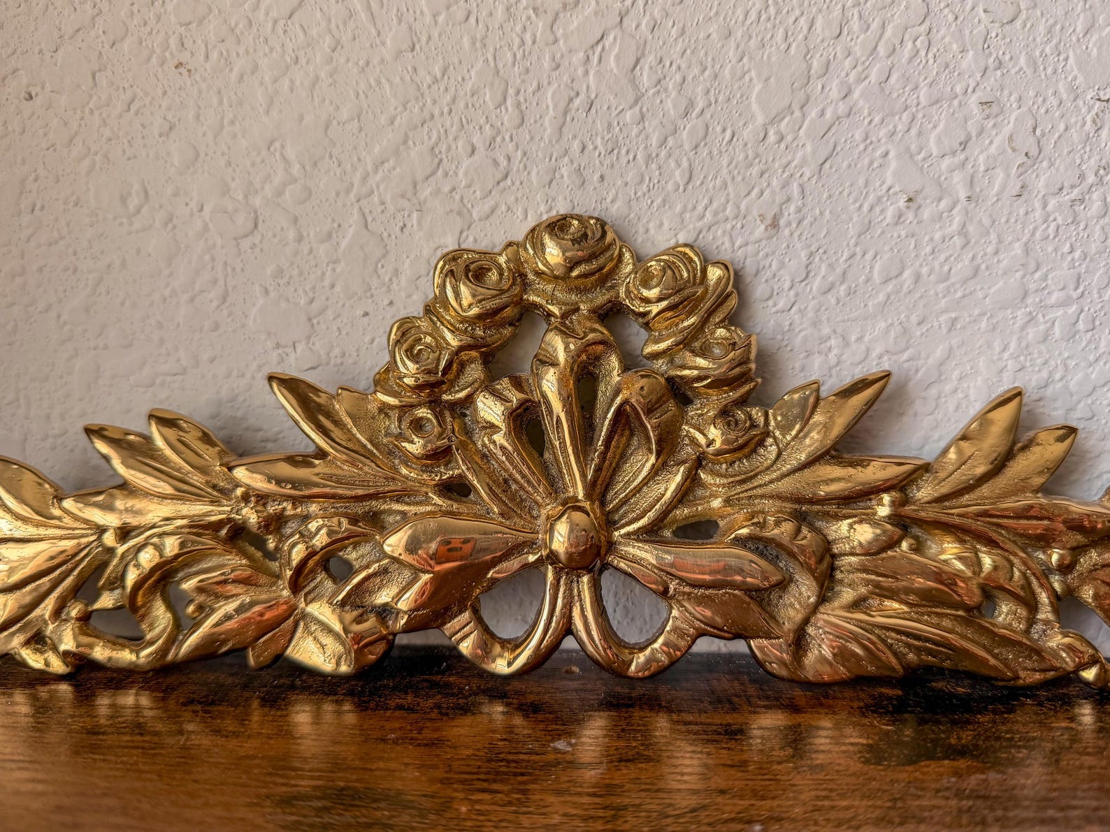 Vintage Solid Brass French Style Bow Pediment | Ornate Ribbon and ...