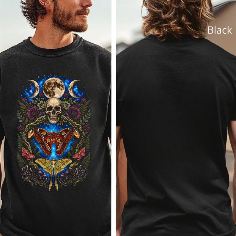 Moon Phase and Monarch Shirt, Goth Skull Tee, Floral Skeleton T-shirt ...