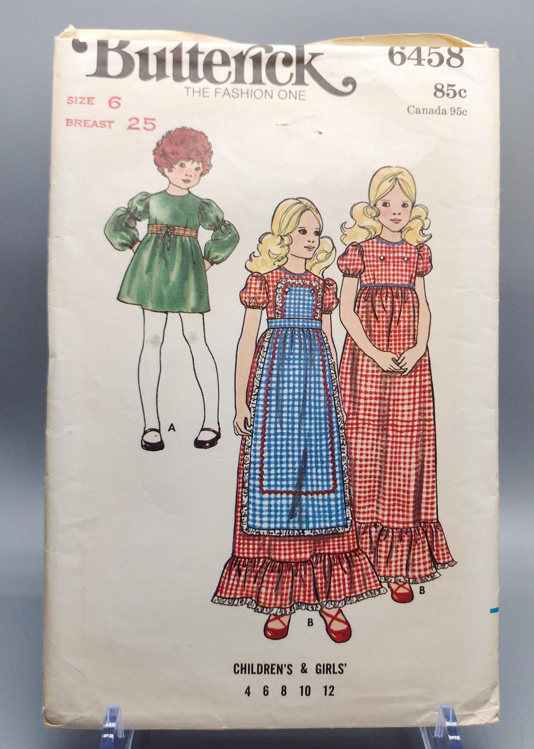 Girl's Long or Short Dress and Apron Vintage Sewing Pattern - Butterick ...