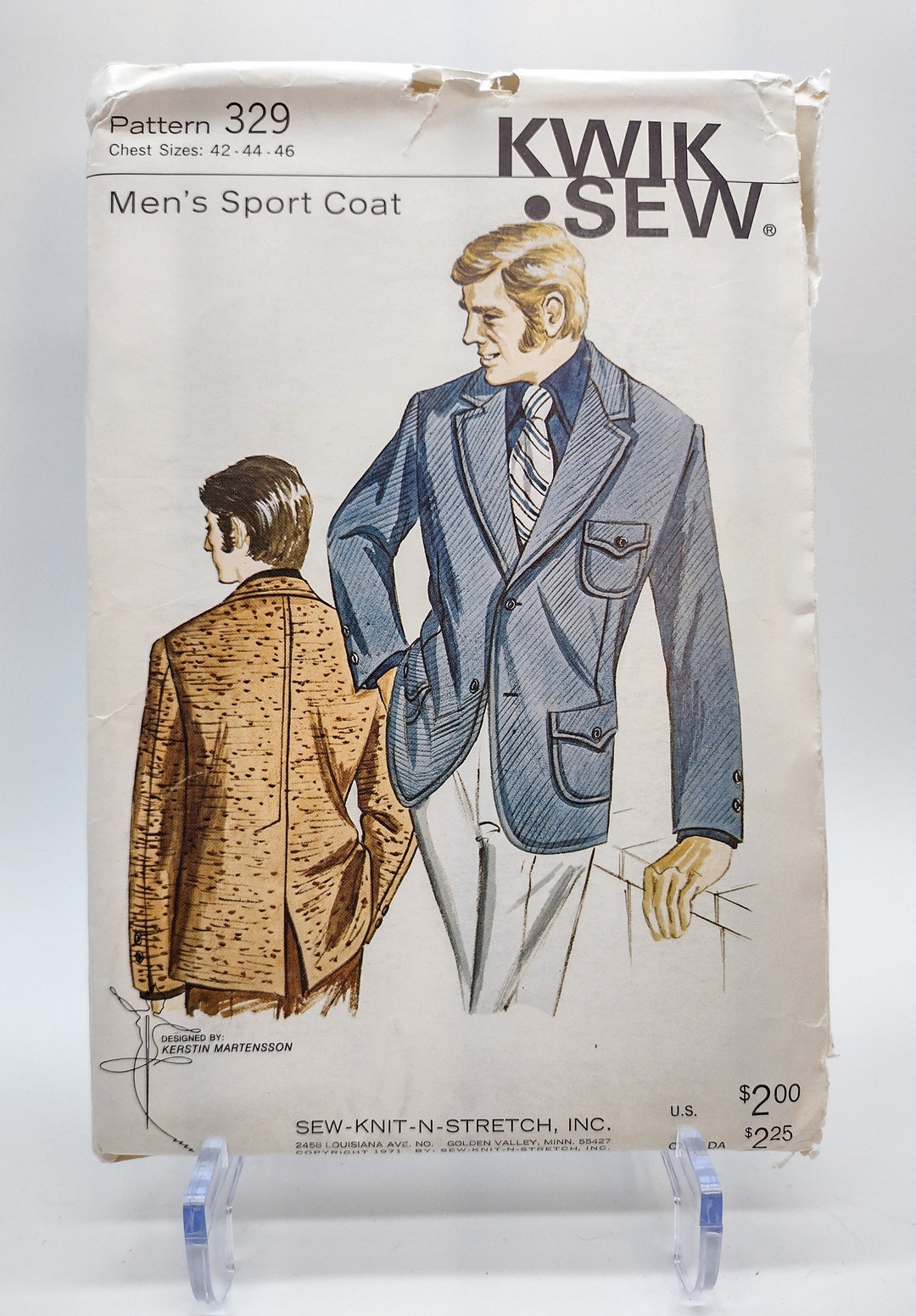 70s Men's Sport Coat Sewing Pattern - Kwik Sew 329 - Sizes 42-46 ...