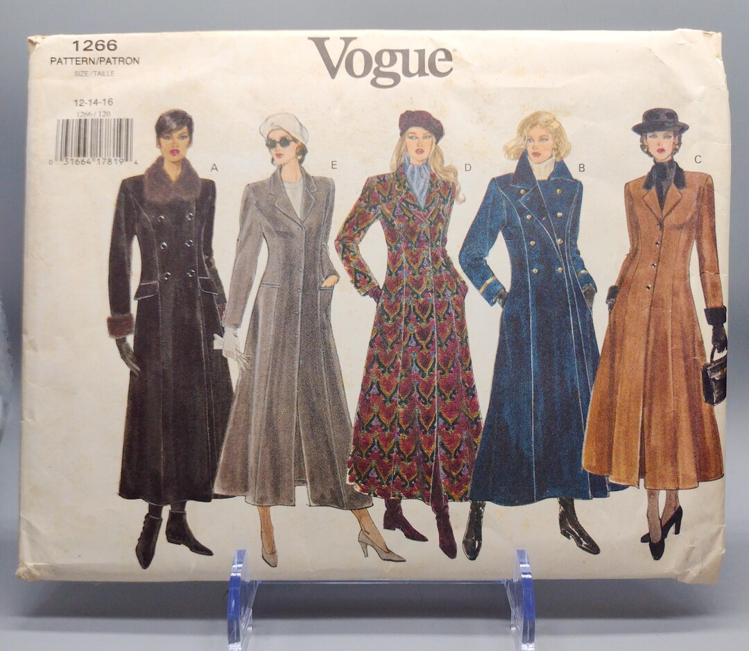Vintage Woman's Long Trench Coat Sewing Pattern - Vogue 1266, 1993 ...
