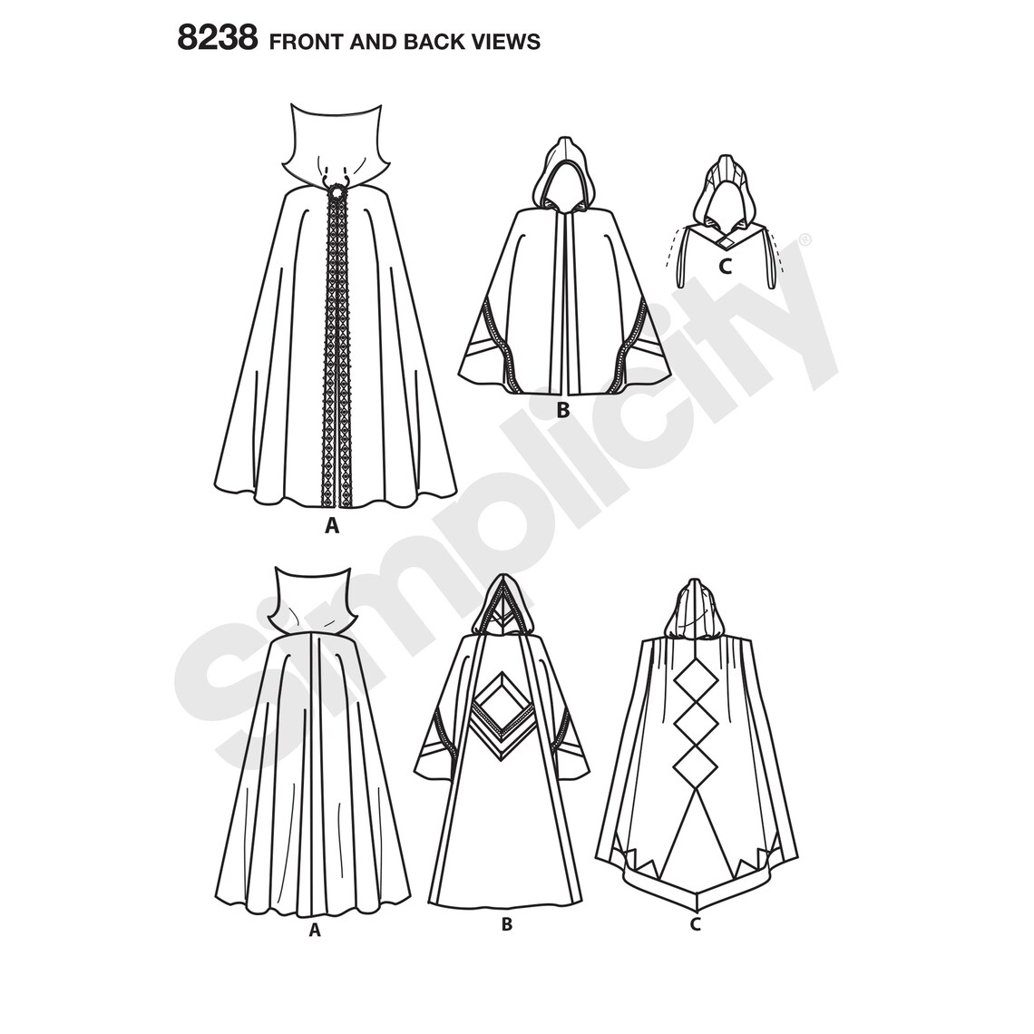 Sewing Pattern - Simplicity 8238 - Adult Costume Hooded Cape - One Size ...