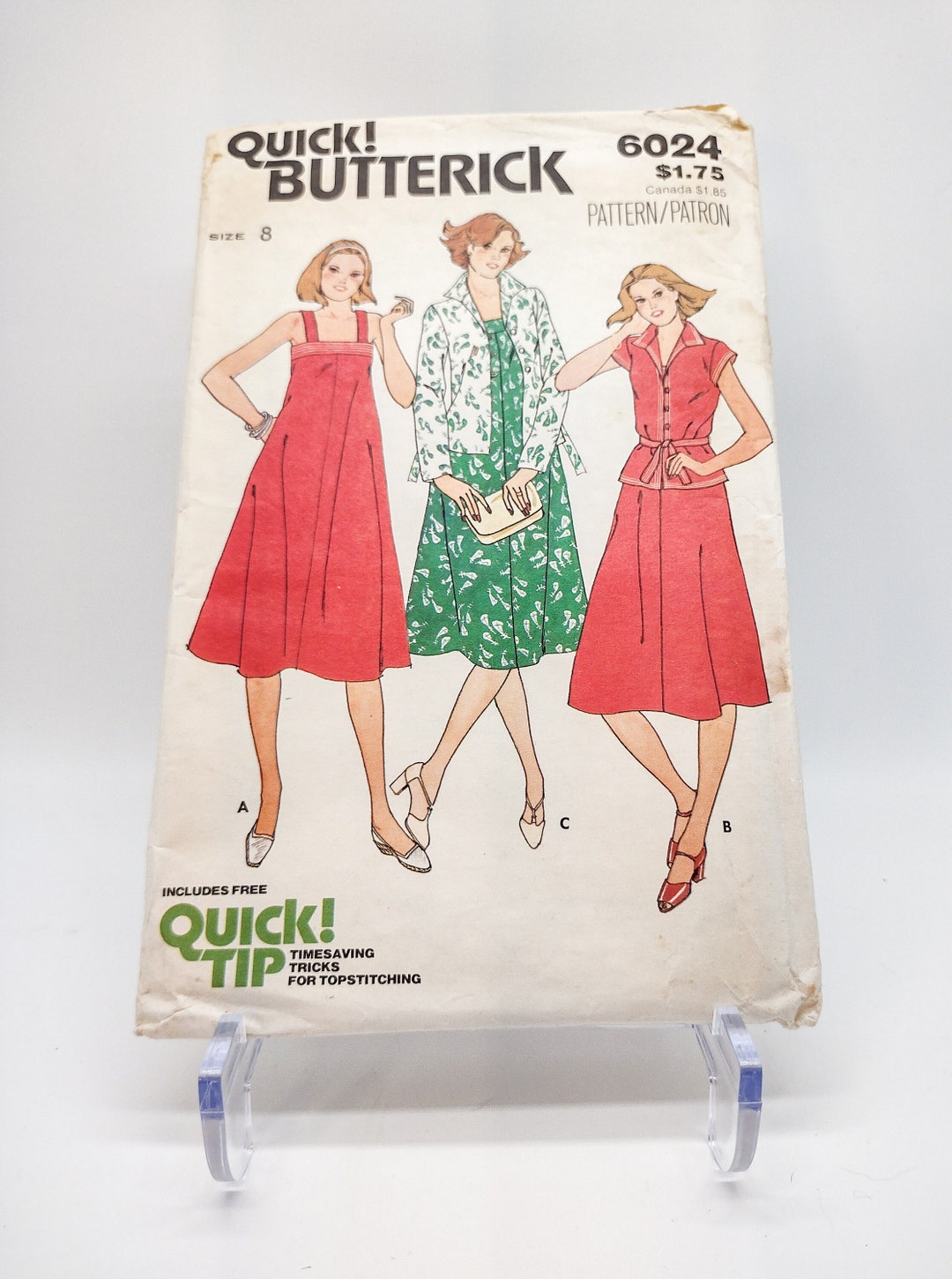 1970s Vintage Midi Sundress and Jacket Sewing Pattern - Butterick 6024 ...