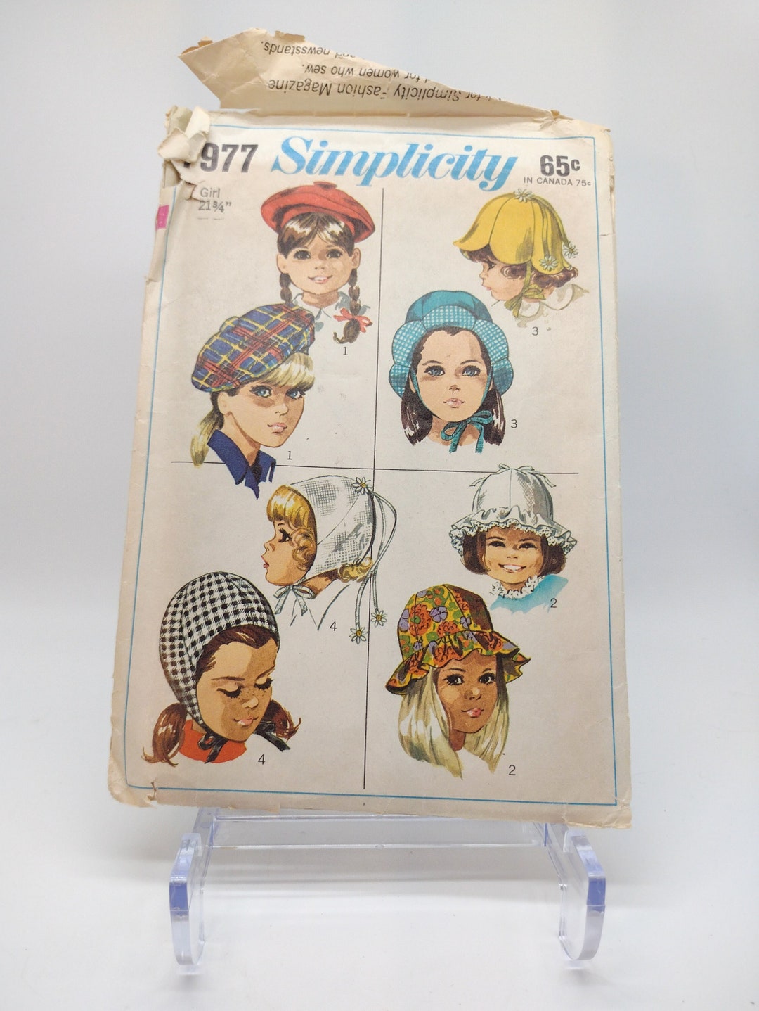1960s Hat Sewing Pattern - Simplicity 7977 - 1968 - Head Size 21 3/4 ...