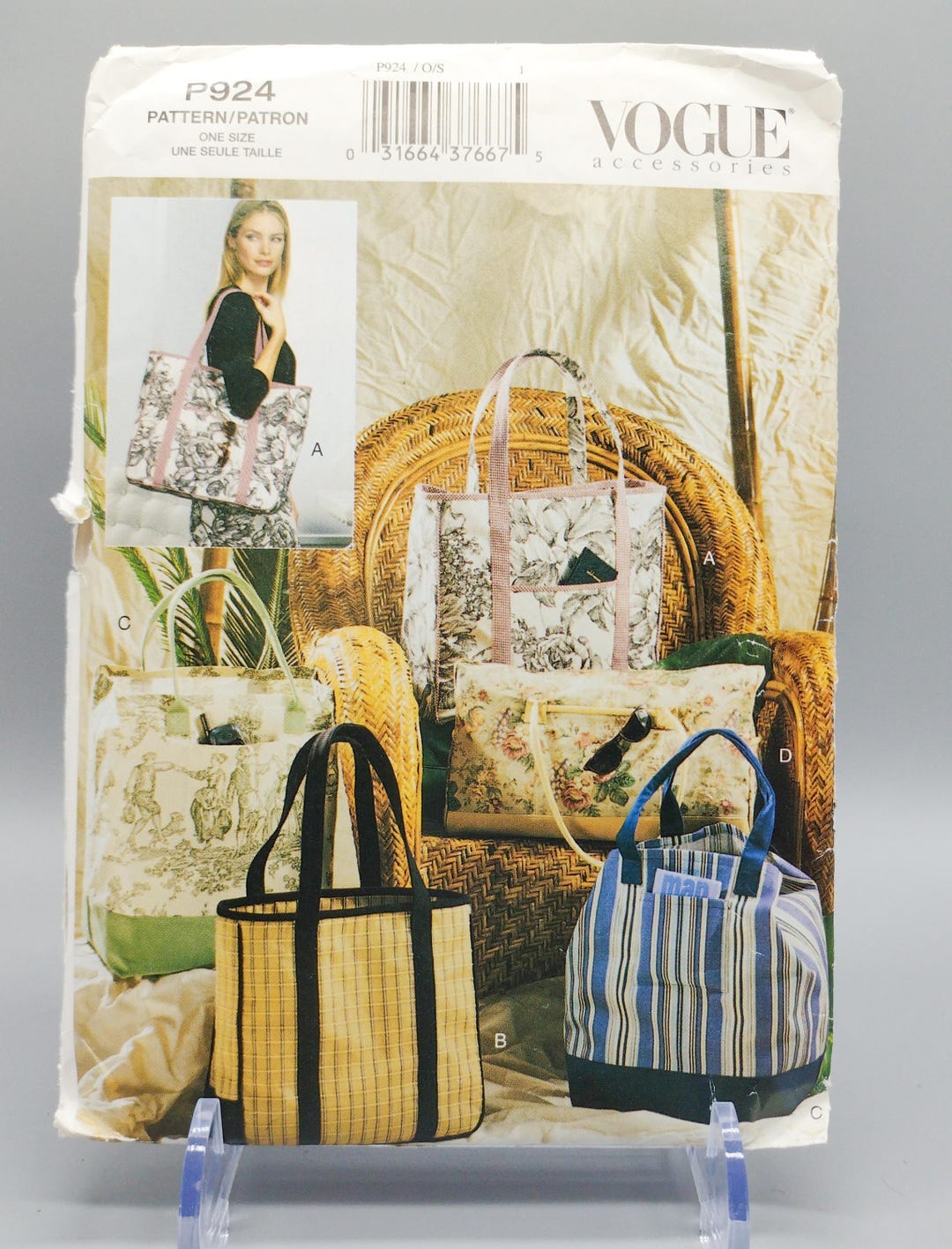 Tote Bags Sewing Pattern - Vogue Accessories P924 - Etsy