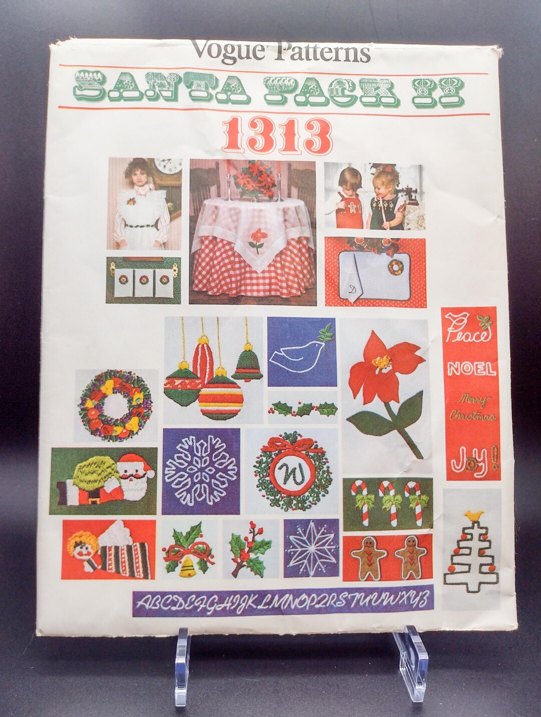 70s Vintage Christmas Embroidery Pattern Transfers - Vogue 1313 - Santa ...