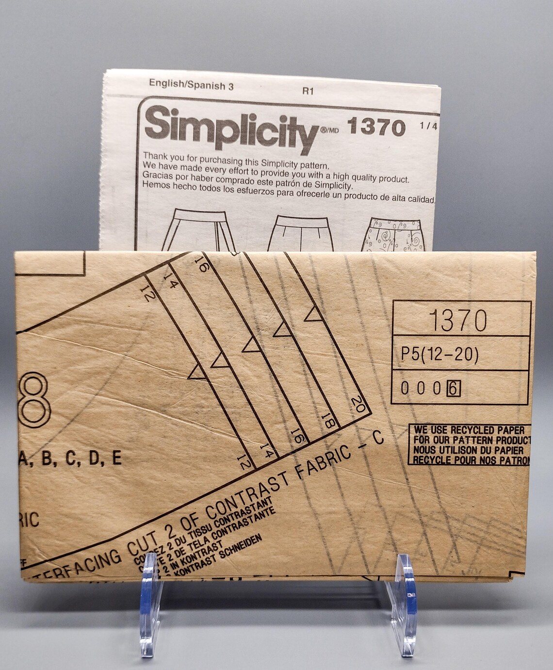 Misses Shorts, Skort, and Skirt Sewing Pattern Simplicity 1370 Sizes 12 ...