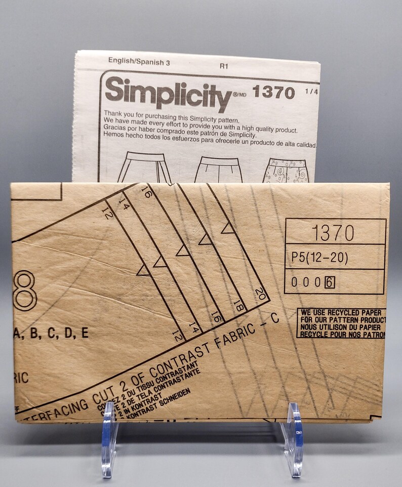 Misses Shorts, Skort, and Skirt Sewing Pattern Simplicity 1370 Sizes 12 ...